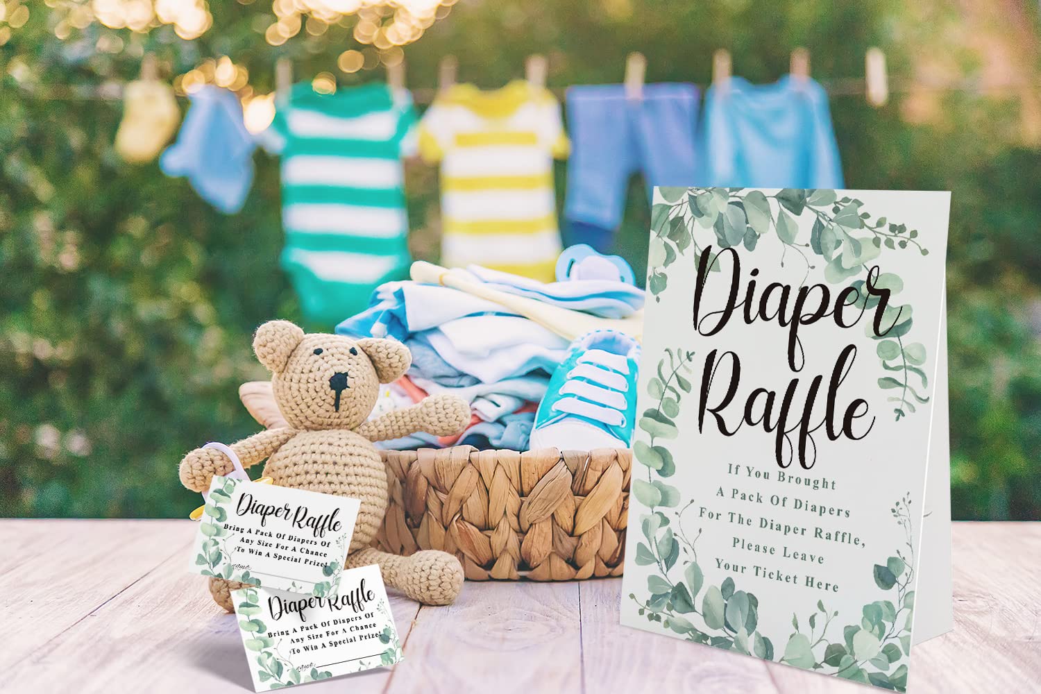 Diaper Raffle Tickets for Baby Shower Sign，Baby Shower Invitations with Diaper Raffle Cards - Baby gender neutral tickets(One 8×11 Sign with 50 Raffle Tickets) - BIG007