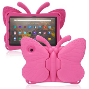 simicoo amazon fire 7 2022 cute butterfly case for kids light eva fire 7 tablet kids case shockproof rugged heavy duty kids friendly tablet case for fire 7 kids tablet 12 gen (rose)