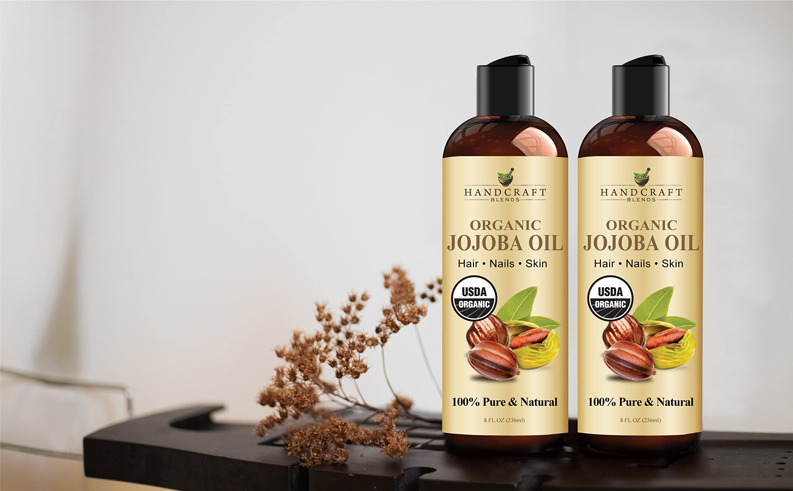 Handcraft Blends USDA Organic Jojoba Oil - 8 Fl Oz - 100% Pure and Natural - Premium Grade Oil for Face, Body and Hair - Anti-Aging Oil - Cold-Pressed and Hexane-Free - Packaging May Vary