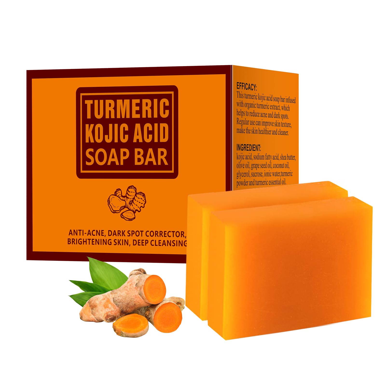 Koji Acid Soap for Dark Spots Turmeric Soap for Face and Body Kojic Acid Soap Skin Brightening Tumeric Soap for Acne Dark Spots Hand Soap Bar Acne Curcuma Soap for Blemishes Pimples Face Wash 200g/7OZ