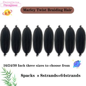 Paraglame 16 Inch Marley Twist Braiding Hair 8 packs Pre-Separated Springy Afro Twist Hair Extension Kinky Afro Twist Crochet Hair Braids Natural Black Spring Twist for Women (16 Inch, 1B)