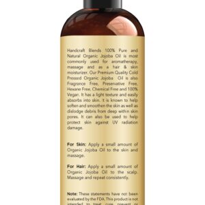 Handcraft Blends USDA Organic Jojoba Oil - 8 Fl Oz - 100% Pure and Natural - Premium Grade Oil for Face, Body and Hair - Anti-Aging Oil - Cold-Pressed and Hexane-Free - Packaging May Vary