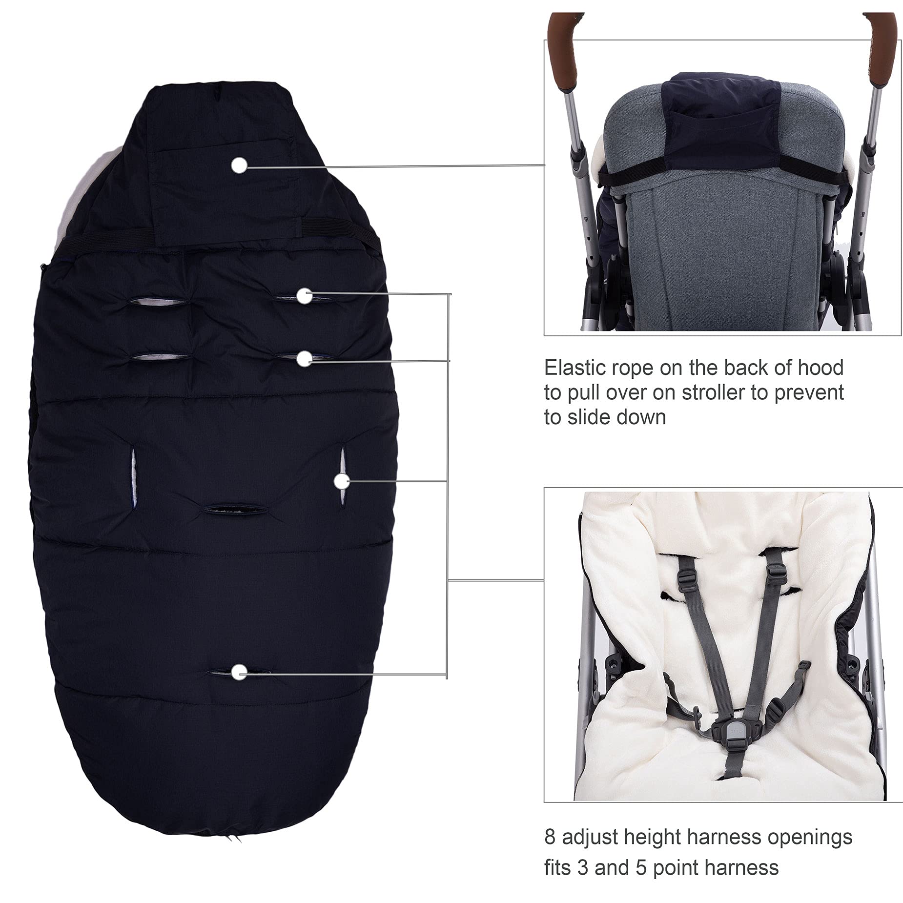 KZ Dotnz Winter Footmuff for Stroller, Front Panel Removeable Multifunction Stroller Blanket, Perfect Cold Weather Stroller Accessory, Cozy Fleece Stroller Sleeping Bag/Stroller Footmuff