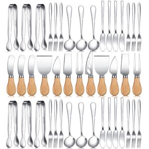 48 pieces cheese knife set include 8 pieces stainless steel cheese spatula set with wooden handles 40 pieces stainless steel cheese spatula set for birthday wedding christmas