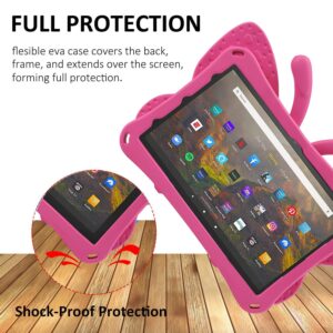 Simicoo Amazon Fire 7 2022 Cute Butterfly Case for Kids Light EVA Fire 7 Tablet Kids case Shockproof Rugged Heavy Duty Kids Friendly Tablet Case for Fire 7 Kids Tablet 12 Gen (Rose)