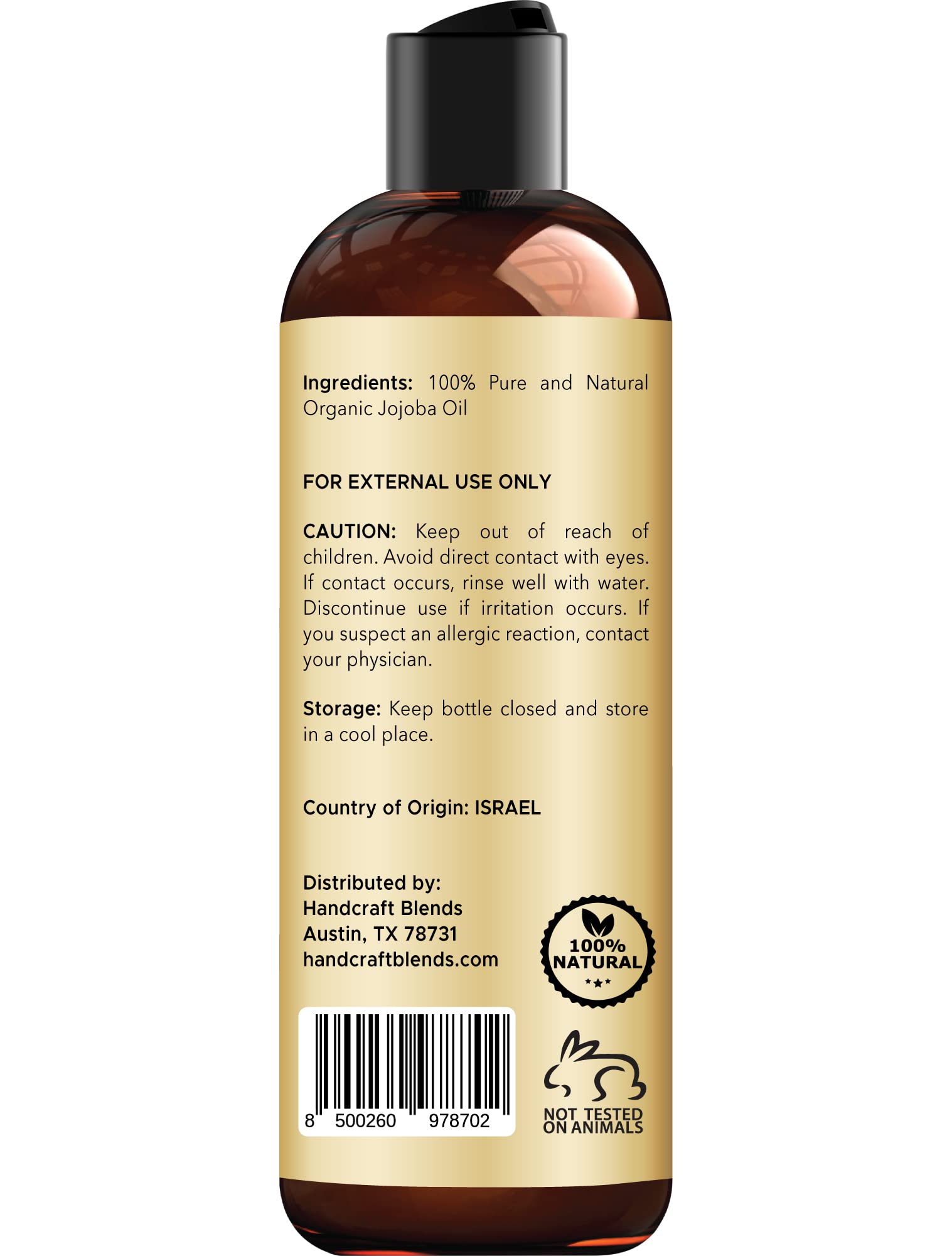 Handcraft Blends USDA Organic Jojoba Oil - 8 Fl Oz - 100% Pure and Natural - Premium Grade Oil for Face, Body and Hair - Anti-Aging Oil - Cold-Pressed and Hexane-Free - Packaging May Vary