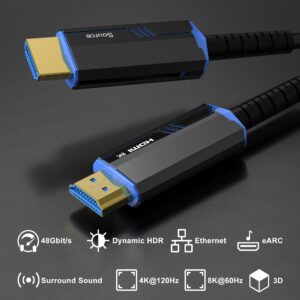 8K Long HDMI Fiber Optic Cable 130Feet/40m, 8K@60hz, 4K@120hz, HDMI 2.1 Cable 130FT, 48Gbps Ultra High Speed, Support HDR, eARC, Compatible for PC, HDTV, playstation4, PS5, Xbox Series X, RTX4090/4080