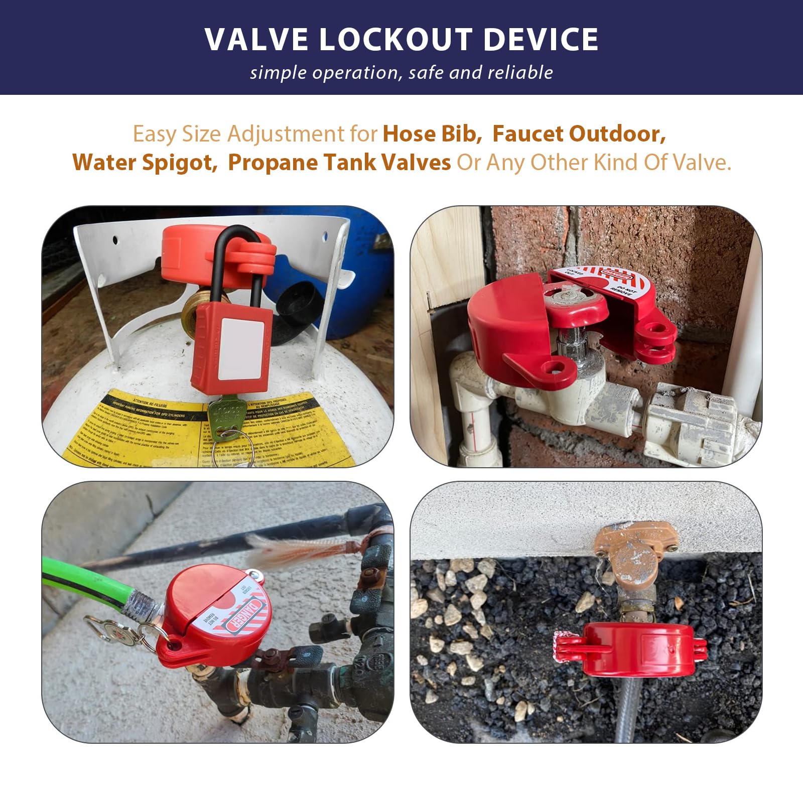 Boviisky Gate Valve Lockout with Safety Padlock, Brass Core and 304 Stainless Steel Lock Beam, Water Spigot Lock, Outdoor Faucet Lock, Valve Handles with a Diameter of 1-2.5 inches, OSHA Compliant