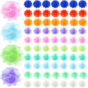 72 pack bath loofah bulk sponge mesh shower ball mini loofah travel size body scrubber exfoliator shower bath pouf assorted colors for kids women men wash bathroom