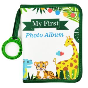 boczif baby photo album, baby memory book 4x6", baby photo album with milestone cards, soft photo cloth book gift set for newborn toddler & kids(green)