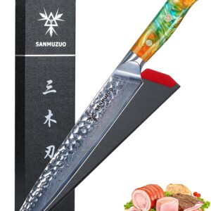 SANMUZUO 9 Inch Carving Knife, Slicing Knife - Hammered Damascus Steel & Resin Handle - Yao Series