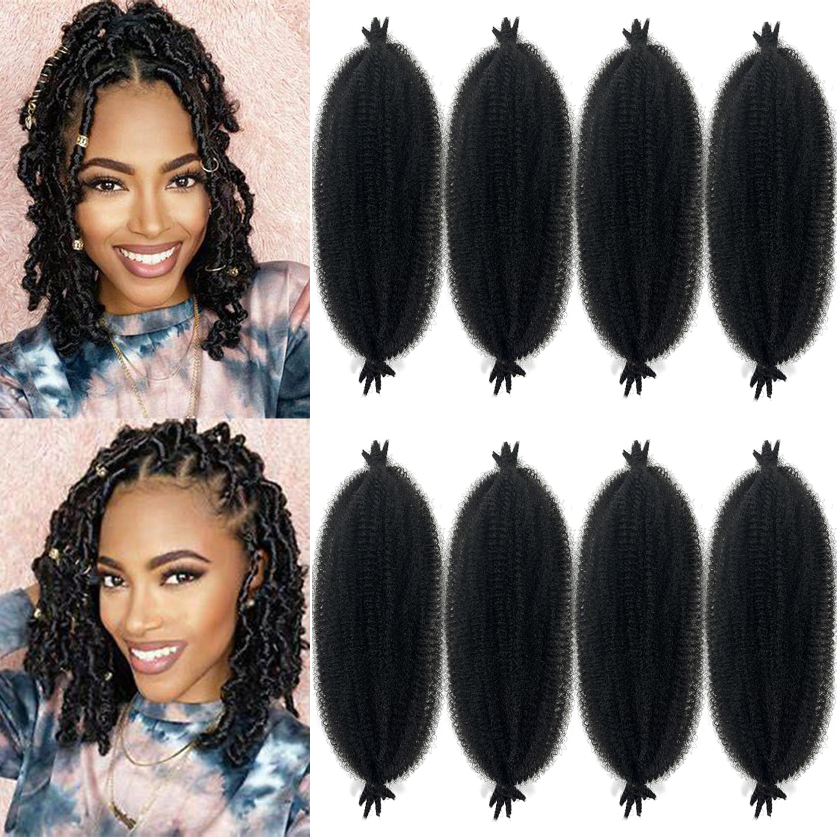 Paraglame 16 Inch Marley Twist Braiding Hair 8 packs Pre-Separated Springy Afro Twist Hair Extension Kinky Afro Twist Crochet Hair Braids Natural Black Spring Twist for Women (16 Inch, 1B)