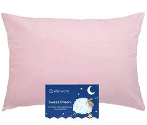 aisawate toddler pillow with pillowcase - 13x18 soft organic cotton travel pillows for sleeping - machine washable - toddlers, kids, child - perfect for toddler cot, bed set（pink）