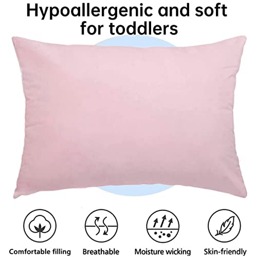 Aisawate Toddler Pillow with Pillowcase - 13X18 Soft Organic Cotton Travel Pillows for Sleeping - Machine Washable - Toddlers, Kids, Child - Perfect for Toddler Cot, Bed Set（Pink）