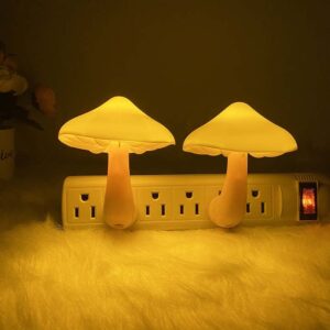 utlk [ 2 pack led mushroom night light lamp with dusk to dawn sensor,plug in led bed cute mushroom nightlight night lamp wall light baby night lights for kids children (yellow)