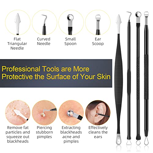 Pimple Popper Tool Kit, IUMAKEVP 15 PCS Professional Stainless Steel Blackhead Remover Comedone Extractor Tools for Removing Pimples, Blackheads, Zit on Face - Acne Removal Kit with Metal Case (Black)