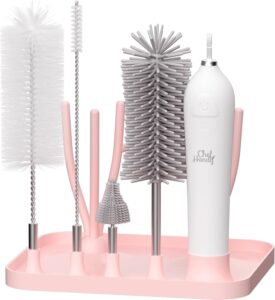 electric bottle brush set - 7-in-1 baby bottle cleaner kit with silicone, silicone bottle brush with 2 brush heads, cleaning brush for baby bottle, nipples, water bottle, glassware, rechargeable