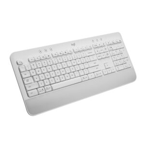 logitech signature k650 comfort full-size wireless keyboard with wrist rest, ble bluetooth or logi bolt usb receiver, deep-cushioned keys, numpad, compatible with most os/pc/window/mac - off white