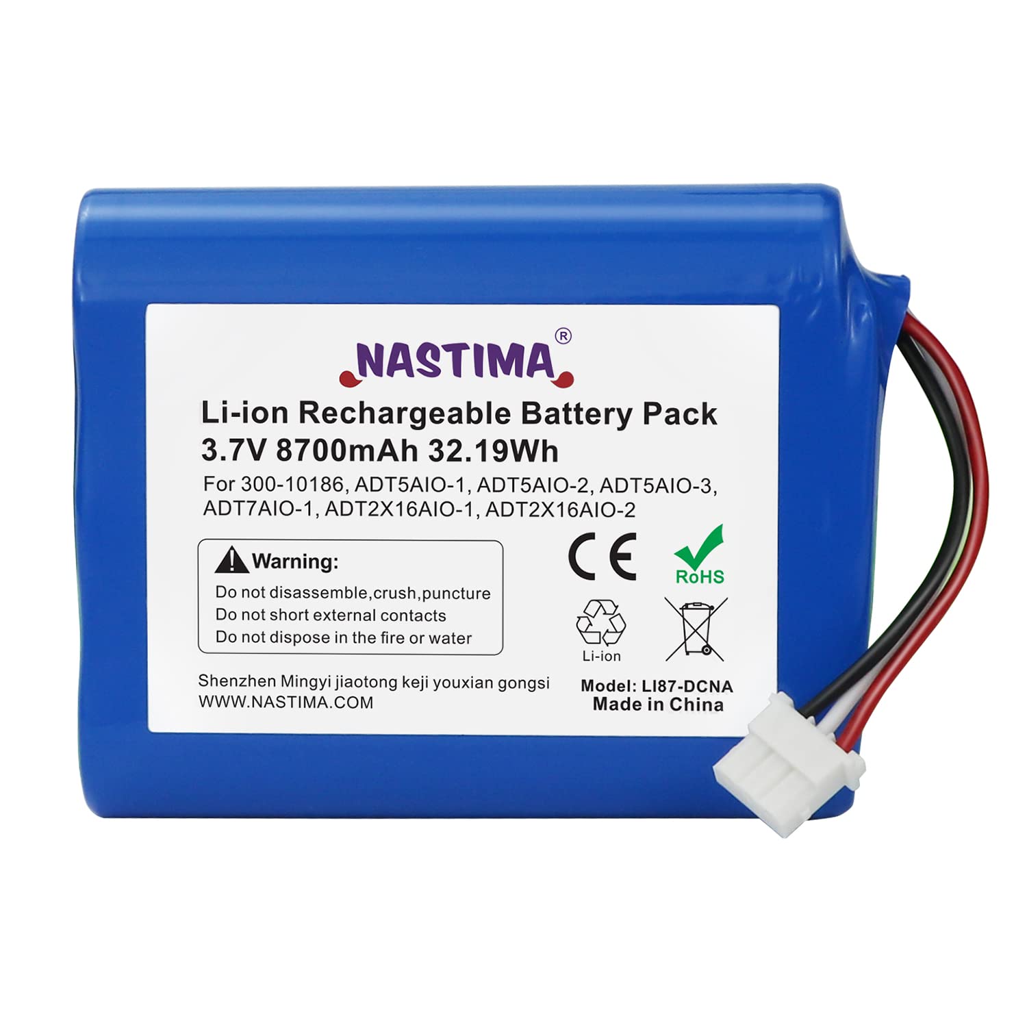 NASTIMA 300-10186 Li-ion Replacement Battery for ADT Command Smart Security Panel ADT5AIO-1 ADT5AIO-2 ADT5AIO-3 ADT7AIO-1 Honeywell ADT2X16AIO-1 ADT2X16AIO-2 | 3.6V/4.2V 8700mAh