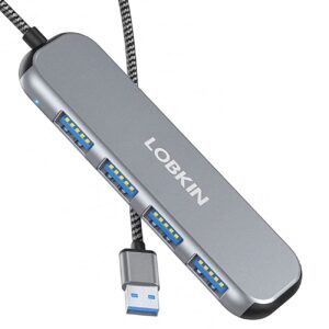 usb 3.0 hub,lobkin 4-port usb hub with 2ft long cable,multi usb port expander,usb splitter for laptop, compatible with windows pc, mac, printer, mobile hdd