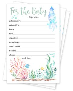 baby shower advice sea animals (40 pack) guest wishes for baby, boy girl gender neutral, ocean life theme wisdom prediction keepsake notepaper (4x6 soft cotton stationery prints)