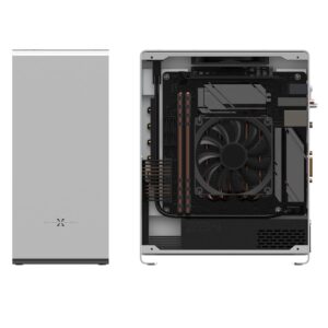 ZZEW A1P Mini-ITX Case, Micro ITX PC Case, Mini Computer Case in Silver Color, Full Aluminum Small Gaming Case with 3.0 Dual Reverse PCI Riser Cable