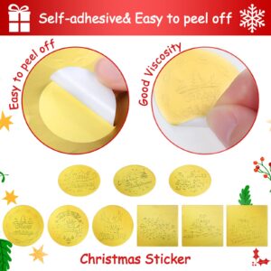 900 Pcs Christmas Foil Seals 1.5 Inch Gold Embossed Envelope Stickers Self Adhesive Holiday Seal Stickers Santa Snowflake Foil Stickers Gnome Pine Cone Presents Decoration