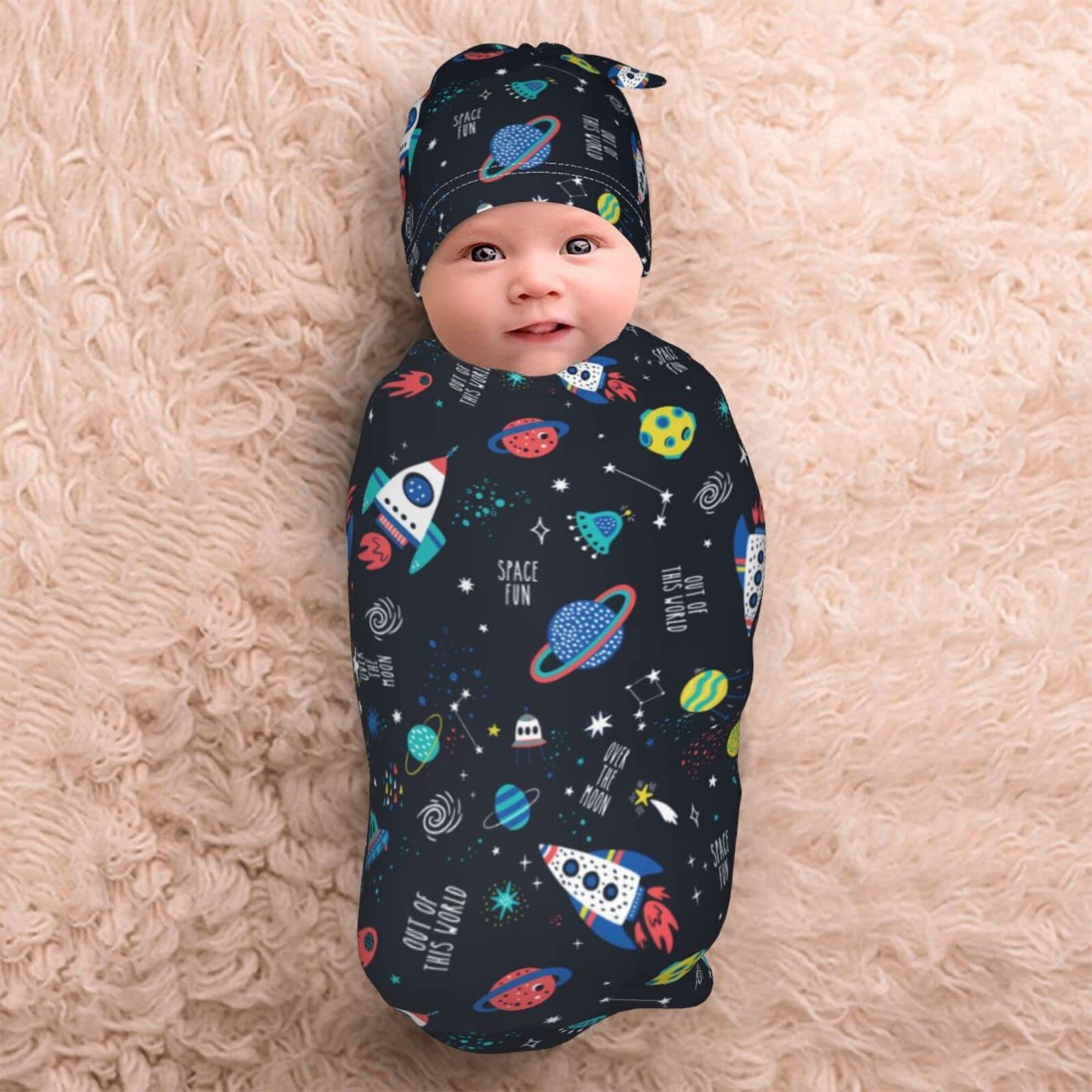 Jarverce Swaddling Blanket for Baby, Soft Sleeping Bag, Sack for Newborn Boys Girls, Unisex Baby Stuff, Space