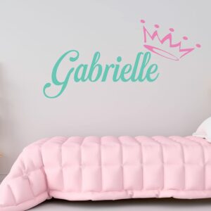 Personalized Name Vinyl Wall Decal with Princess Crown - Customized Name with Tiara Home - Decor for Young Girl's Bedroom, Nursery, or Playroom - Removable Sticker