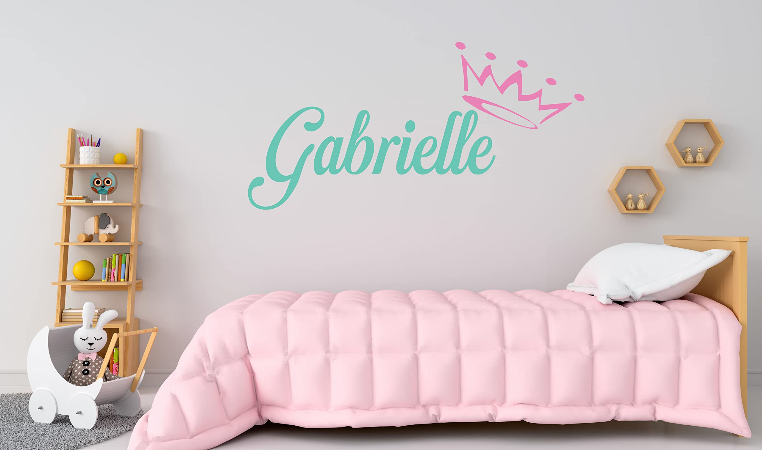 Personalized Name Vinyl Wall Decal with Princess Crown - Customized Name with Tiara Home - Decor for Young Girl's Bedroom, Nursery, or Playroom - Removable Sticker