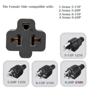 [4-in-1] 12AWG 15 Amp Household AC Plug to 20 Amp T Blade Adapter Cable,5-15P to 5-20R,5-15P to 6-15R,5-15P to 6-20R, 4 in 1 AC Adapter Cable, 6FT