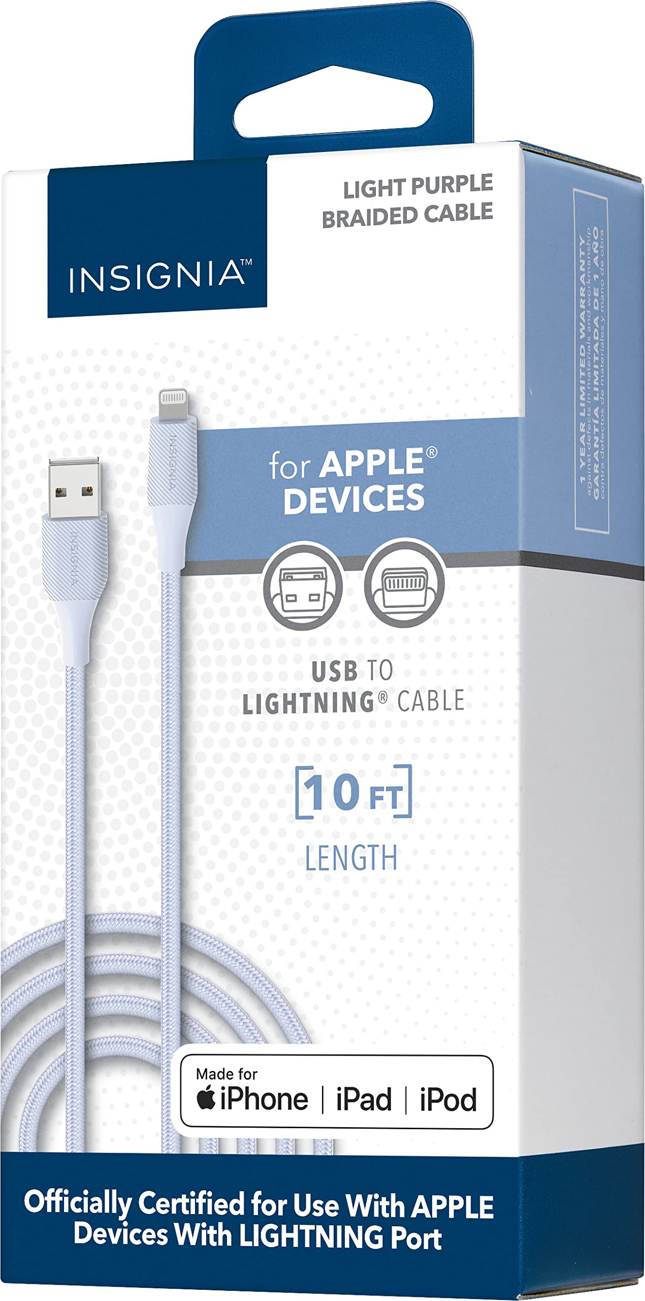 Insignia - 10' Lightning to USB Charge-and-Sync Cable - Purple