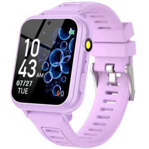 kids smart watch girls gifts for age 5-12, 24 puzzle games hd touch screen watches with video camera music player pedometer flashlight 12/24 hr birthday gift 6 7 8 year old girl