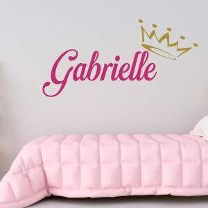 Personalized Name Vinyl Wall Decal with Princess Crown - Customized Name with Tiara Home - Decor for Young Girl's Bedroom, Nursery, or Playroom - Removable Sticker