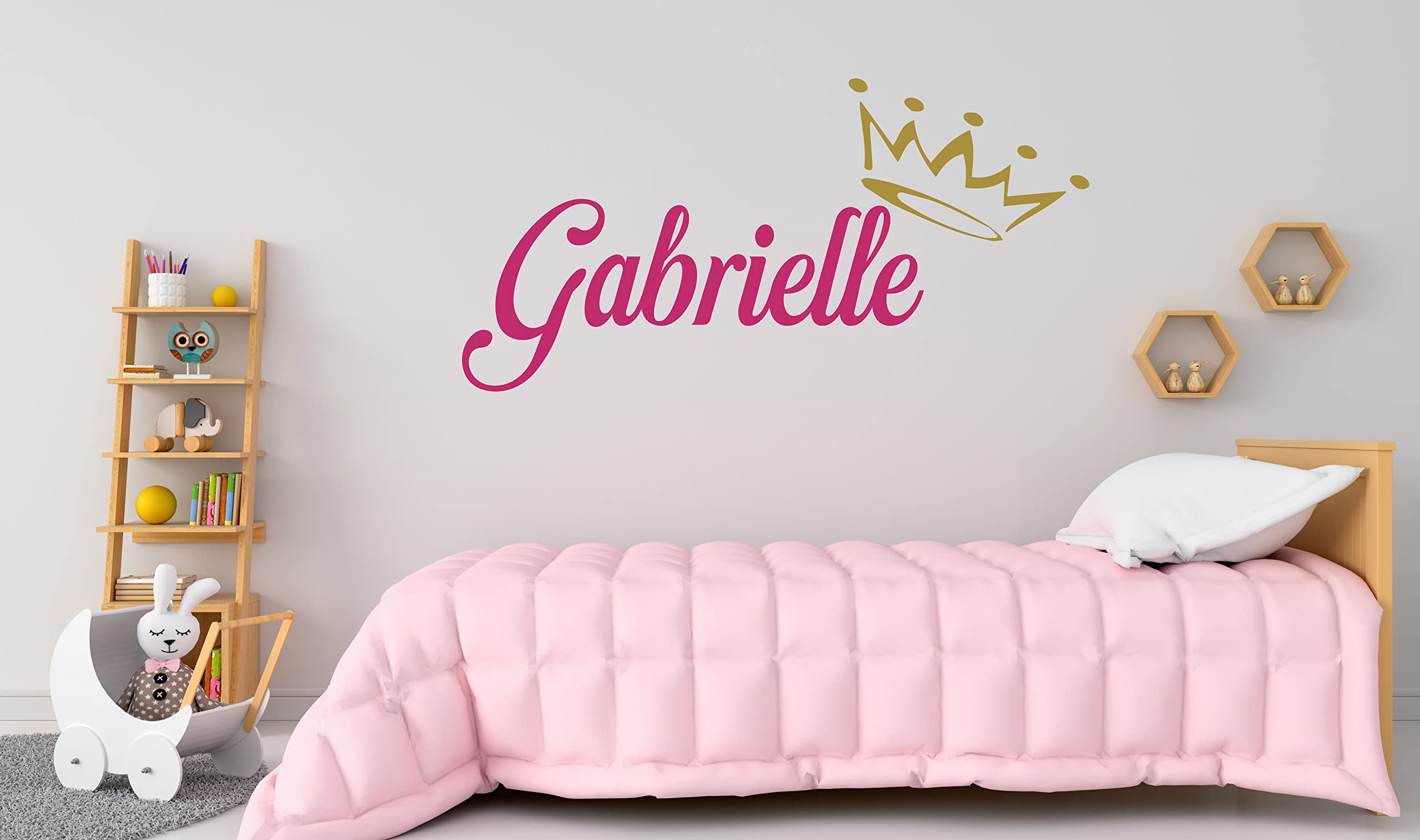 Personalized Name Vinyl Wall Decal with Princess Crown - Customized Name with Tiara Home - Decor for Young Girl's Bedroom, Nursery, or Playroom - Removable Sticker