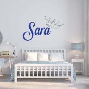 Personalized Name Vinyl Wall Decal with Princess Crown - Customized Name with Tiara Home - Decor for Young Girl's Bedroom, Nursery, or Playroom - Removable Sticker