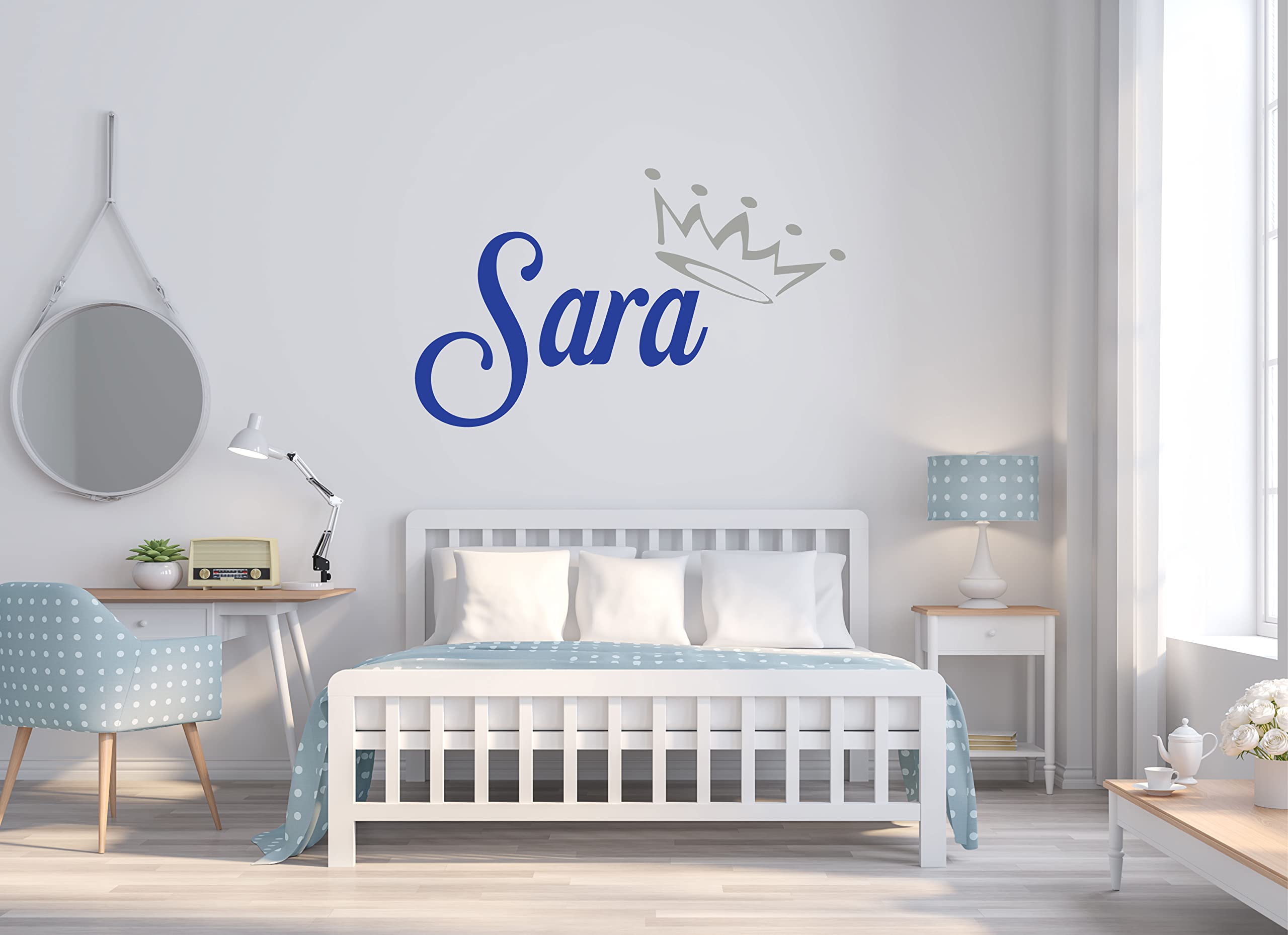 Personalized Name Vinyl Wall Decal with Princess Crown - Customized Name with Tiara Home - Decor for Young Girl's Bedroom, Nursery, or Playroom - Removable Sticker