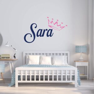 Personalized Name Vinyl Wall Decal with Princess Crown - Customized Name with Tiara Home - Decor for Young Girl's Bedroom, Nursery, or Playroom - Removable Sticker