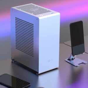 ZZEW A1P Mini-ITX Case, Micro ITX PC Case, Mini Computer Case in Silver Color, Full Aluminum Small Gaming Case with 3.0 Dual Reverse PCI Riser Cable