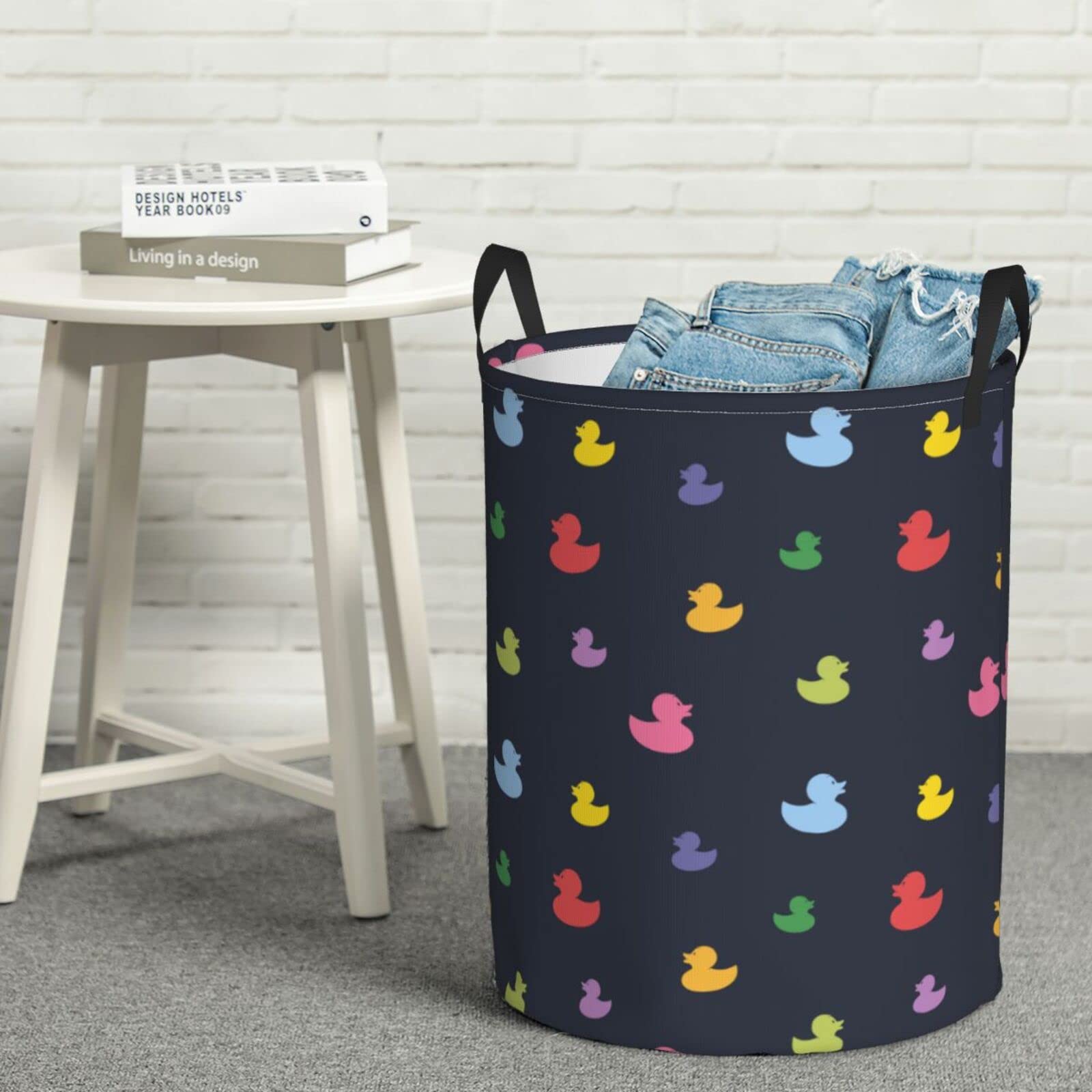 Foruidea Duckies Pitch-Dark Blue Laundry Basket,Laundry Hamper,Collapsible Storage Bin,Oxford Fabric Clothes Baskets,Nursery Hamper For Home,Office,Dorm,Gift Basket