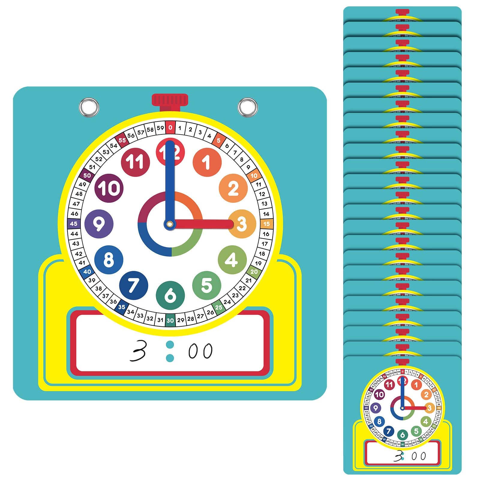 Junkin 25 Pcs Teaching Clock Kit, Clocks Practice Clocks for Kids Learning Time with Erasable Surface for Home School Classroom Supplies (Vivid Style)