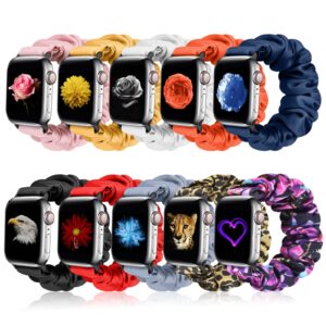 fimpressiont 10 packs compatible with apple watch bands scrunchies 38mm 40mm 41mm 42 mm 44mm 45mm women girls cute cloth pattern printed fabric wristbands straps band for iwatch series