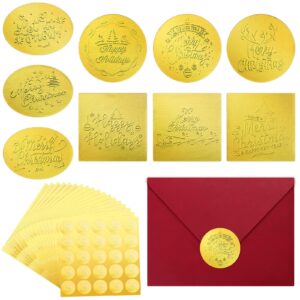 900 pcs christmas foil seals 1.5 inch gold embossed envelope stickers self adhesive holiday seal stickers santa snowflake foil stickers gnome pine cone presents decoration