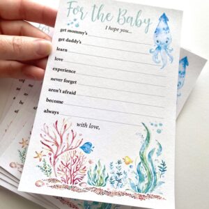 Baby Shower Advice Sea Animals (40 Pack) Guest Wishes for Baby, Boy Girl Gender Neutral, Ocean Life Theme Wisdom Prediction Keepsake Notepaper (4x6 Soft Cotton Stationery Prints)