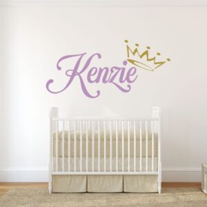 Personalized Name Vinyl Wall Decal with Princess Crown - Customized Name with Tiara Home - Decor for Young Girl's Bedroom, Nursery, or Playroom - Removable Sticker