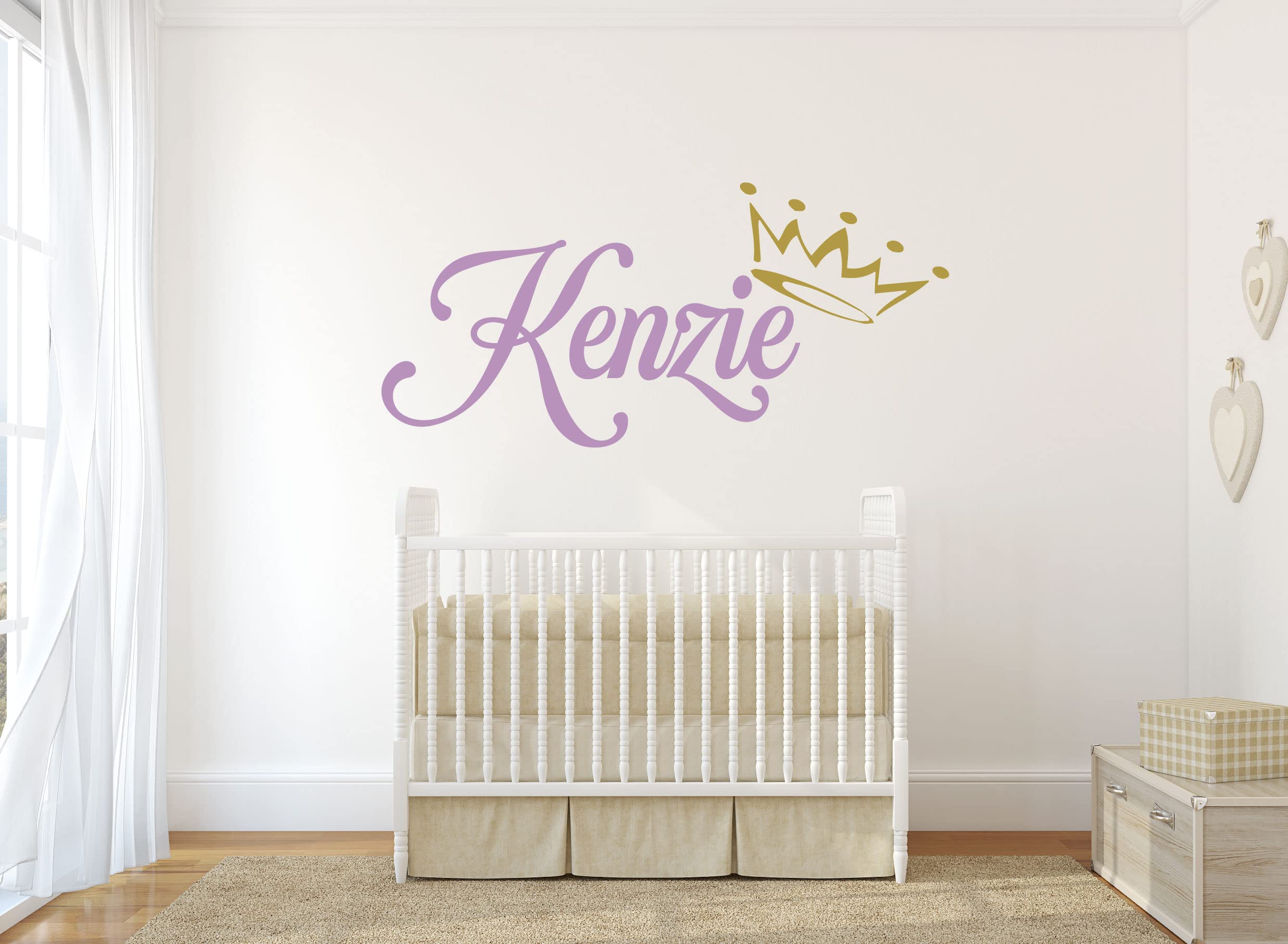 Personalized Name Vinyl Wall Decal with Princess Crown - Customized Name with Tiara Home - Decor for Young Girl's Bedroom, Nursery, or Playroom - Removable Sticker