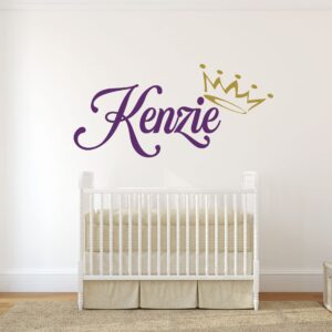 Personalized Name Vinyl Wall Decal with Princess Crown - Customized Name with Tiara Home - Decor for Young Girl's Bedroom, Nursery, or Playroom - Removable Sticker