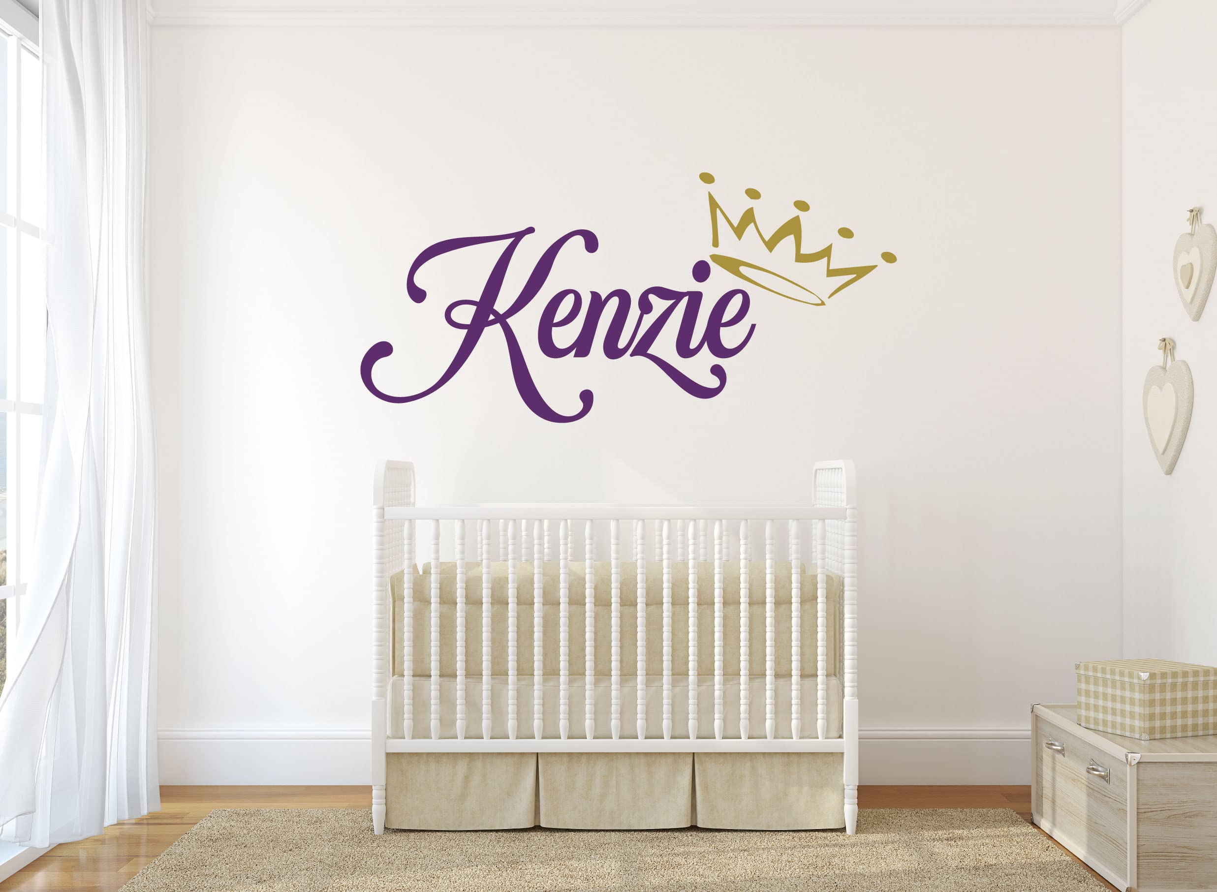 Personalized Name Vinyl Wall Decal with Princess Crown - Customized Name with Tiara Home - Decor for Young Girl's Bedroom, Nursery, or Playroom - Removable Sticker