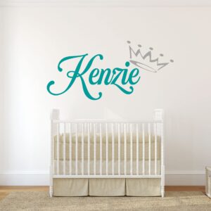 Personalized Name Vinyl Wall Decal with Princess Crown - Customized Name with Tiara Home - Decor for Young Girl's Bedroom, Nursery, or Playroom - Removable Sticker