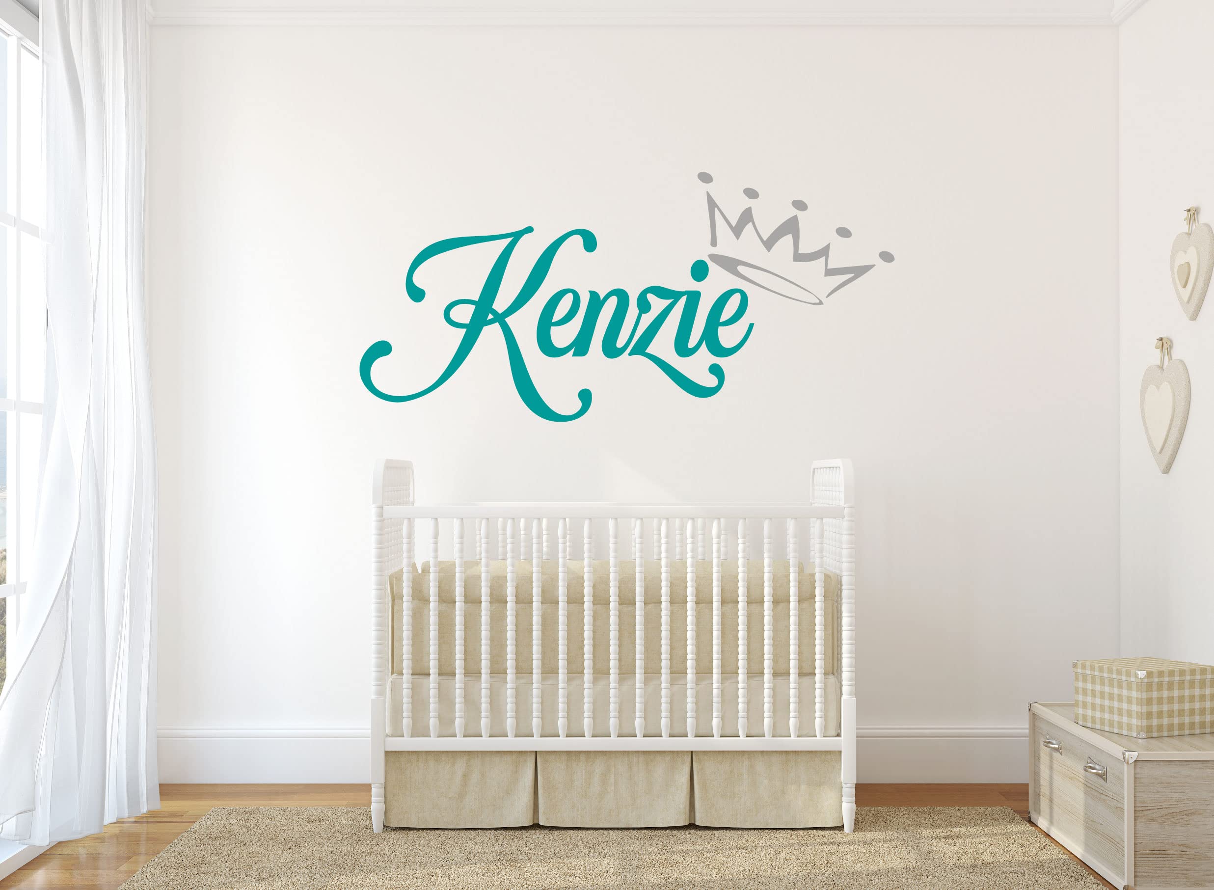 Personalized Name Vinyl Wall Decal with Princess Crown - Customized Name with Tiara Home - Decor for Young Girl's Bedroom, Nursery, or Playroom - Removable Sticker